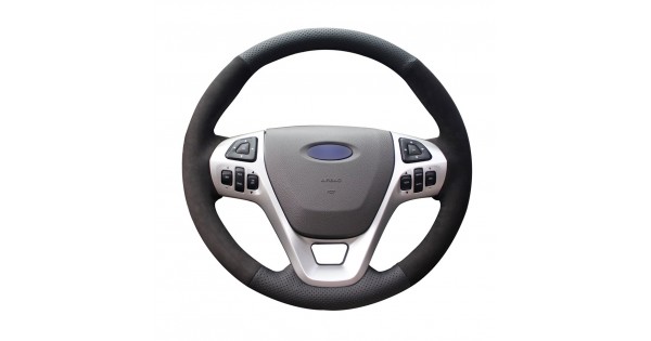Loncky Auto Custom Fit OEM Black Genuine Leather Black Suede Steering Wheel Covers for Ford Explorer 2011 2019 Taurus 2013 2019 Edge 2011 2014 Flex 2013 2019 Accessories